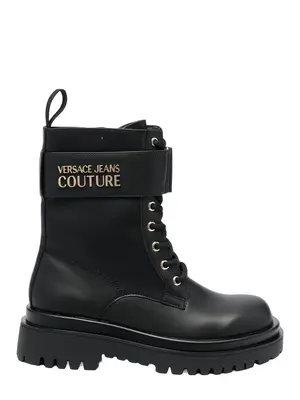 Versace Logo-lettering Combat Boots - Black