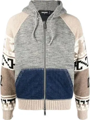 Dsquared2 Intarsia-knit Zip-up Hoodie - Grey