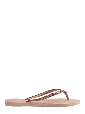 Havaianas Slim Glitter Rubber Flip Flops Pale Pink