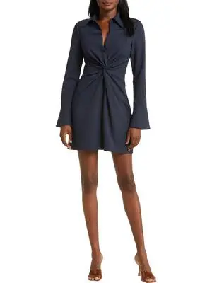 Cinq À Sept Mckenna Front Twist Mini Shirtdress - Navy