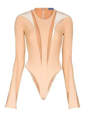 MUGLER Panelled Long-sleeve Sheer Bodysuit - Neutrals