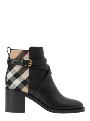 Burberry Pryle Check Block Heel Bootie - Black-archive Beige