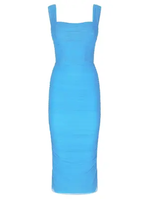 Dolce & Gabbana Ruched Tulle Midi Dress - Blue