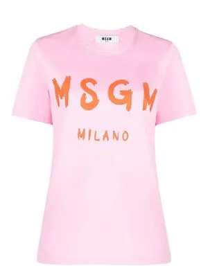 MSGM Logo-print Cotton T-shirt - Pink