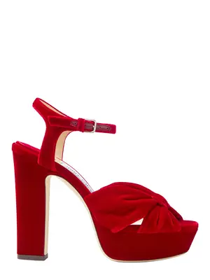 JIMMY CHOO Jimmy Choo Heloise 120 Velvet Platform Sandals Red