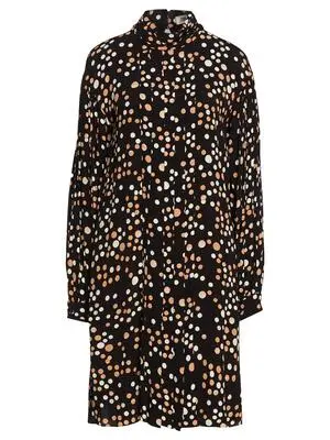 Diane Von Furstenberg Polkadot Pleated Crepe Dress - Black