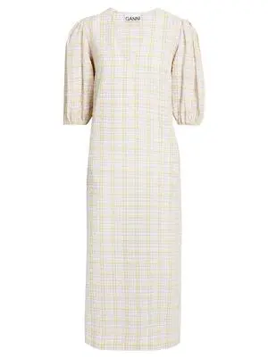 GANNI Checked Seersucker Midi Dress - Multicolor