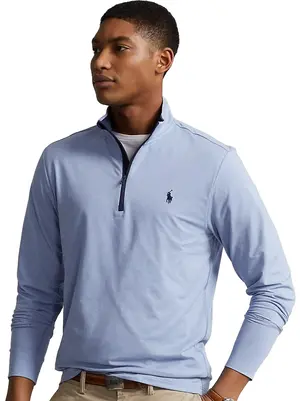 Ralph Lauren Ralph Lauren Performance Jersey Quarter-Zip Pullover New Powder Blue Heather