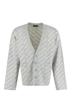 Balenciaga Logo-intarsia Cardigan - Grey