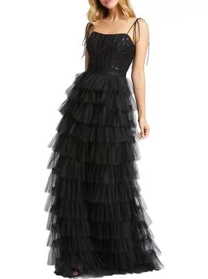 MAC DUGGAL Ieena Tiered Tulle & Sequin Gown