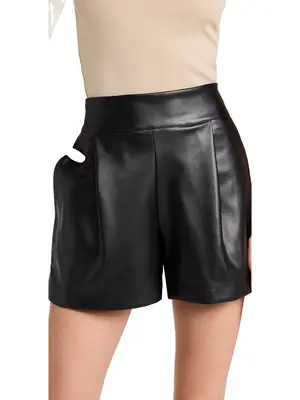 Susana Monaco Faux Leather Pleated Shorts - Black