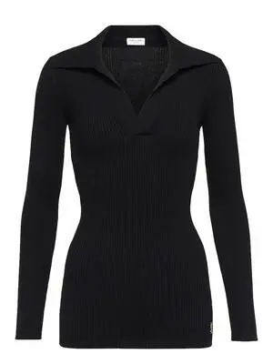 SAINT LAURENT Ribbed-Knit Polo Sweater
