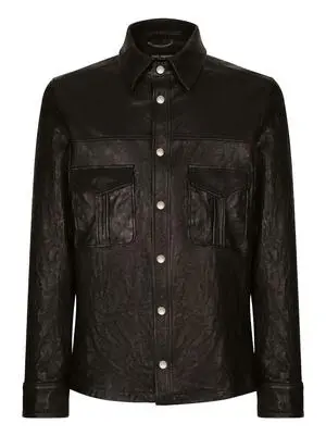 Dolce & Gabbana Leather Button-up Shirt - Black