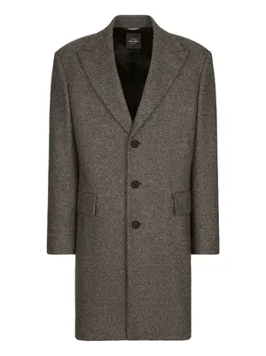 Dolce & Gabbana Herringbone-pattern Single-breasted Coat - Black