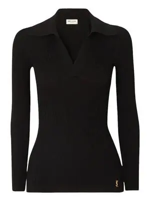 SAINT LAURENT SAINT LAURENT Embellished Ribbed-knit Polo Sweater