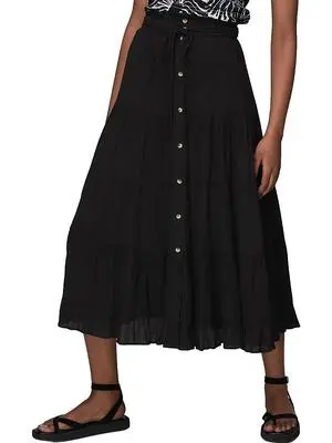 Whistles Crinkled Button Front Skirt - Black