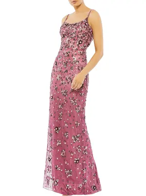 Mac Duggal Mac Duggal Floral Beaded Gown Raspberry