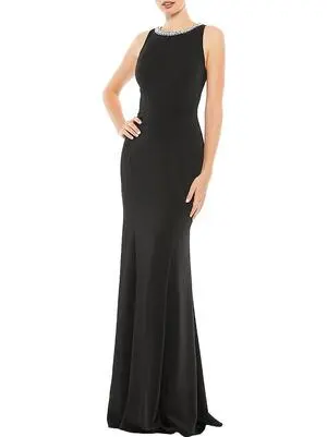 Mac Duggal Ieena Embellished Neck Trumpet Gown - Black