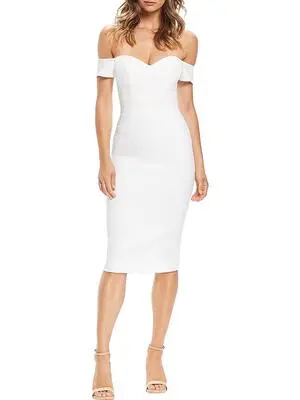 Dress The Population Bailey Off-the-shoulder Sheath Dress - Off White