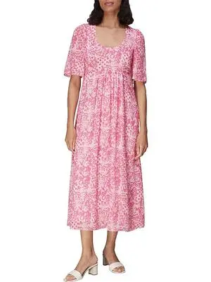 Whistles Abstract Batik Midi Dress - Pinkmulti