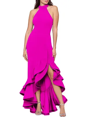 Aqua Aqua Racerback Ruffle Hem Gown Fushia