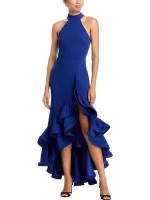 Aqua Racerback Ruffle Hem Gown - Indigo