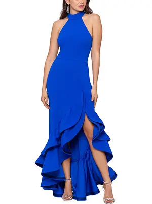 Aqua Aqua Racerback Ruffle Hem Gown New Cobalt