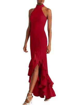 Aqua Aqua Racerback Ruffle Hem Gown Red