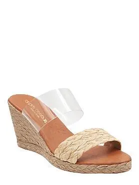 Andre Assous Anfisa Raffia Wedge Sandals - Clear/beige