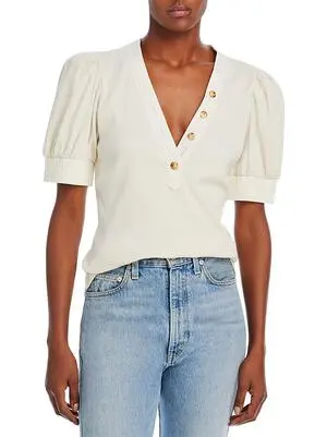 Derek Lam 10 Crosby Heather Puff Sleeve Top - Off White