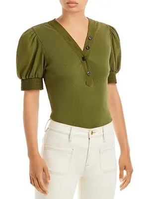 Derek Lam 10 Crosby Heather Puff Sleeve Top - Olive