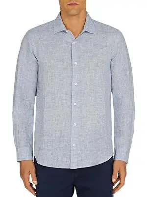 Orlebar Brown Giles Linen Textured Tailored Fit Button Down Shirt - Navy White