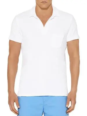 Orlebar Brown Cotton Terry Solid Tailored Fit Polo Shirt - White
