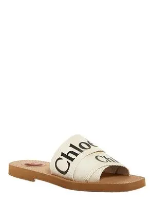 Chloé Woody Logo Slide Sandals - White