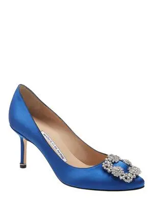 Manolo Blahnik Hangisi 70mm Pump - Blue Satin Clear/buckle