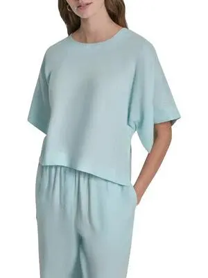 Dkny Drop Shoulder Boxy Linen Top - Aqua