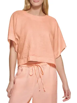 Dkny DKNY Drop Shoulder Boxy Linen Top Flamingo