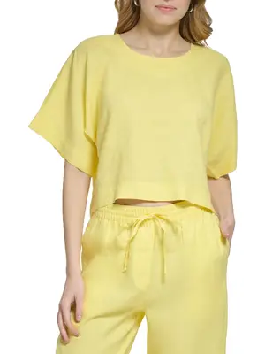 Dkny DKNY Drop Shoulder Boxy Linen Top Goldfinch