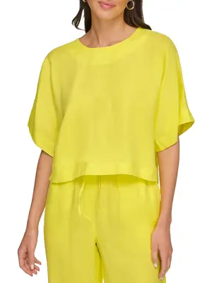 Dkny DKNY Drop Shoulder Boxy Linen Top Limonata