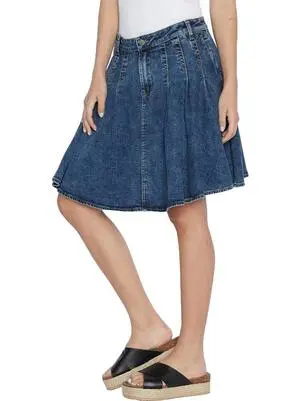 WASH LAB DENIM Pleated Skater Skirt - Joey Blue
