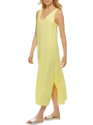 Dkny Sleeveless Linen Maxi Dress Limoncello