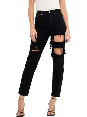 GREY LAB Cutout Ripped High-rise Straight Leg Jeans - Black