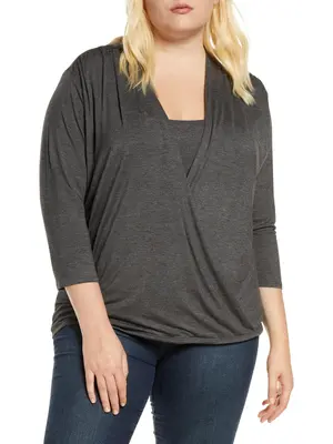 Loveappella Loveappella Drape Front Top Charcoal
