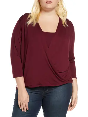 Loveappella Loveappella Drape Front Top Dark Burgundy