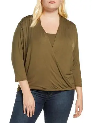 Loveappella Loveappella Drape Front Top Olive