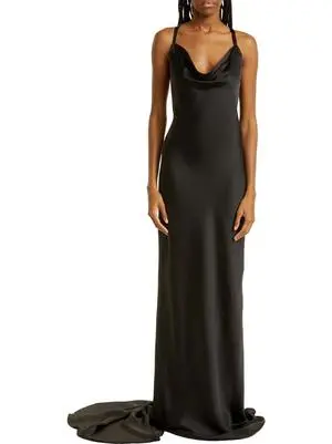 Norma Kamali Norma Kamali Cross Back Satin Gown Black