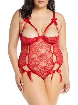 OH LA LA CHERI Underwire Lace Teddy With Open Cup And Gusset - Red