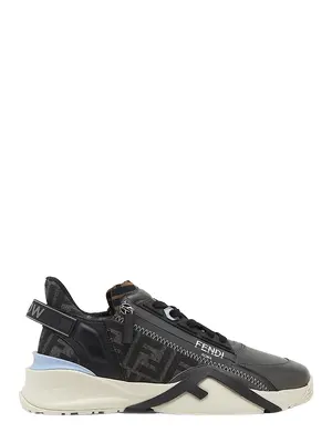 Fendi Flow Vitello Leather & Tonal Logo Jacquard Sneakers Grey Multi