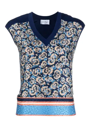 FERRAGAMO Graphic-print V-neck Vest - Blue