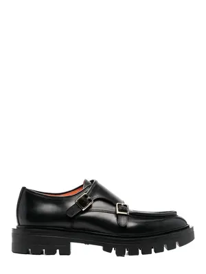 Santoni Side Buckle Loafers - Black